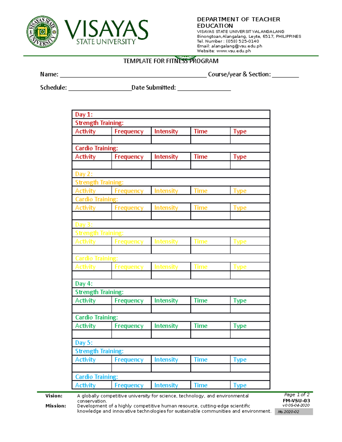 Template FOR Assessment 4.1 - TEMPLATE FOR FITNESS PROGRAM Name: - Studocu