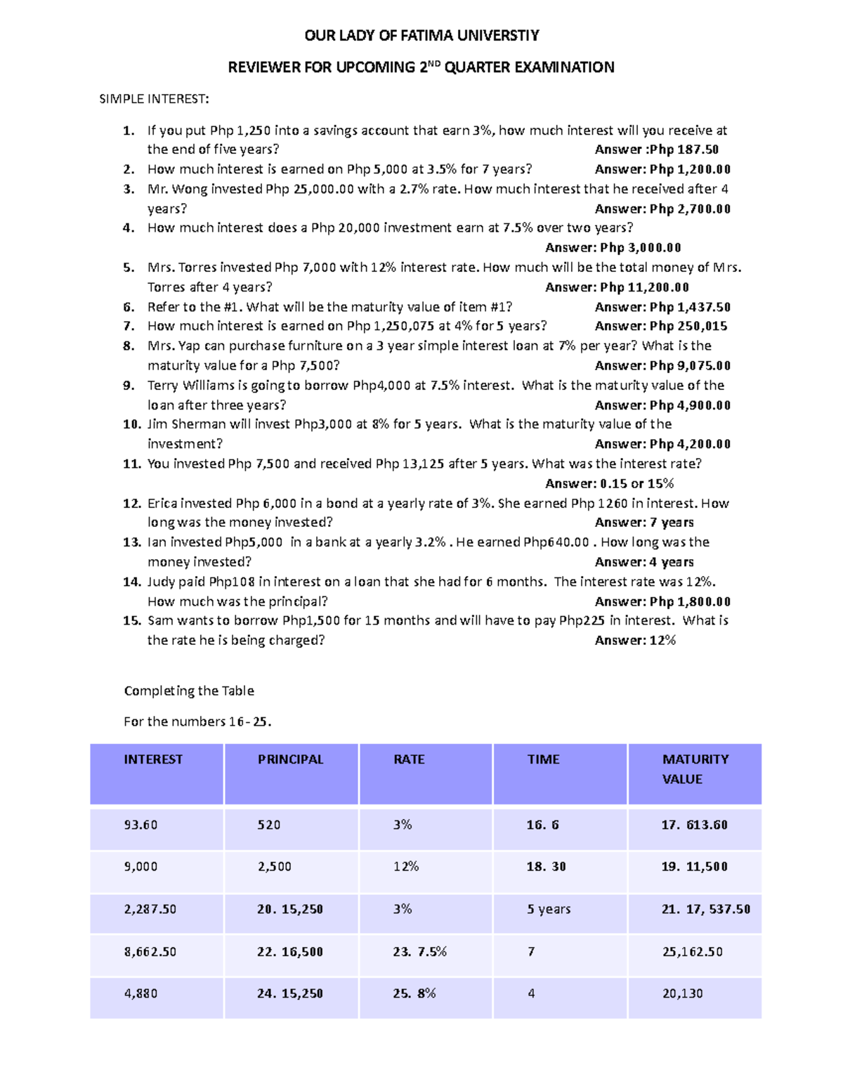 General Mathematics Key Answer - OUR LADY OF FATIMA UNIVERSTIY REVIEWER ...