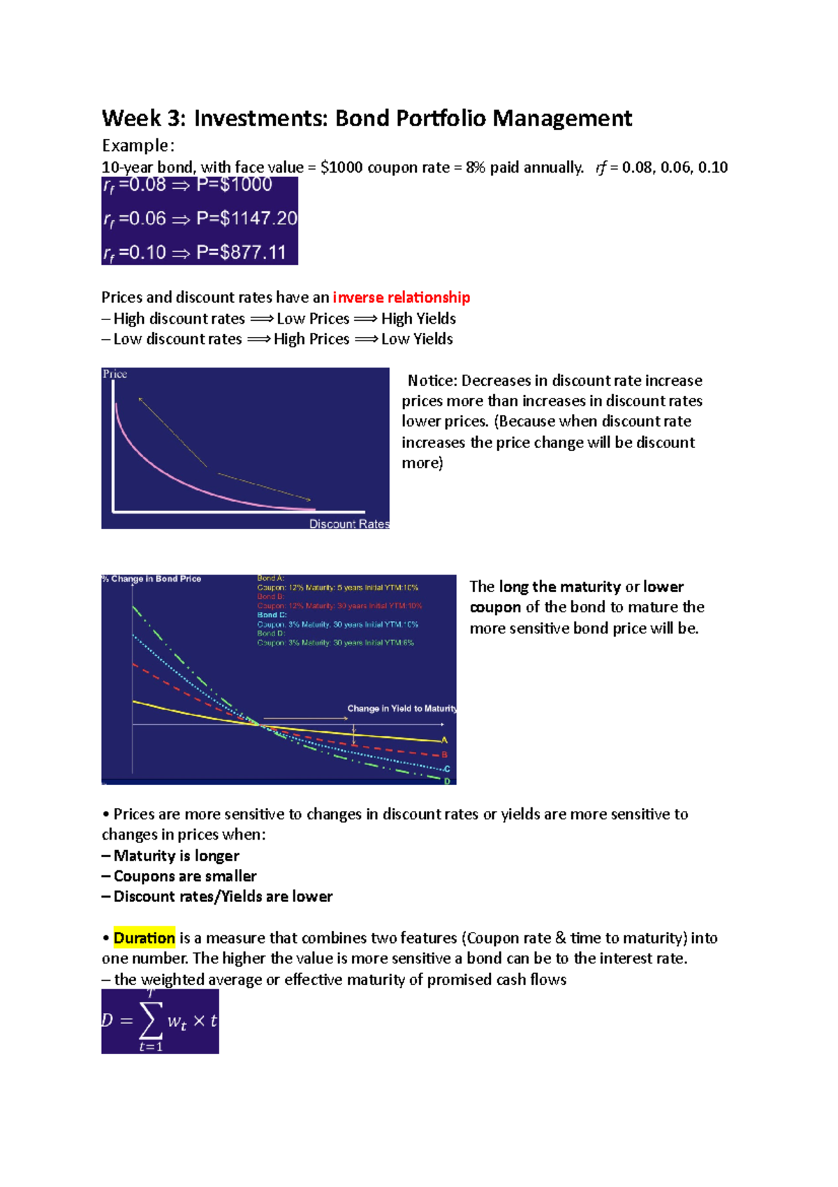 Lecture 3 - Summary Investments - Week 3: Investments: Bond Portfolio ...