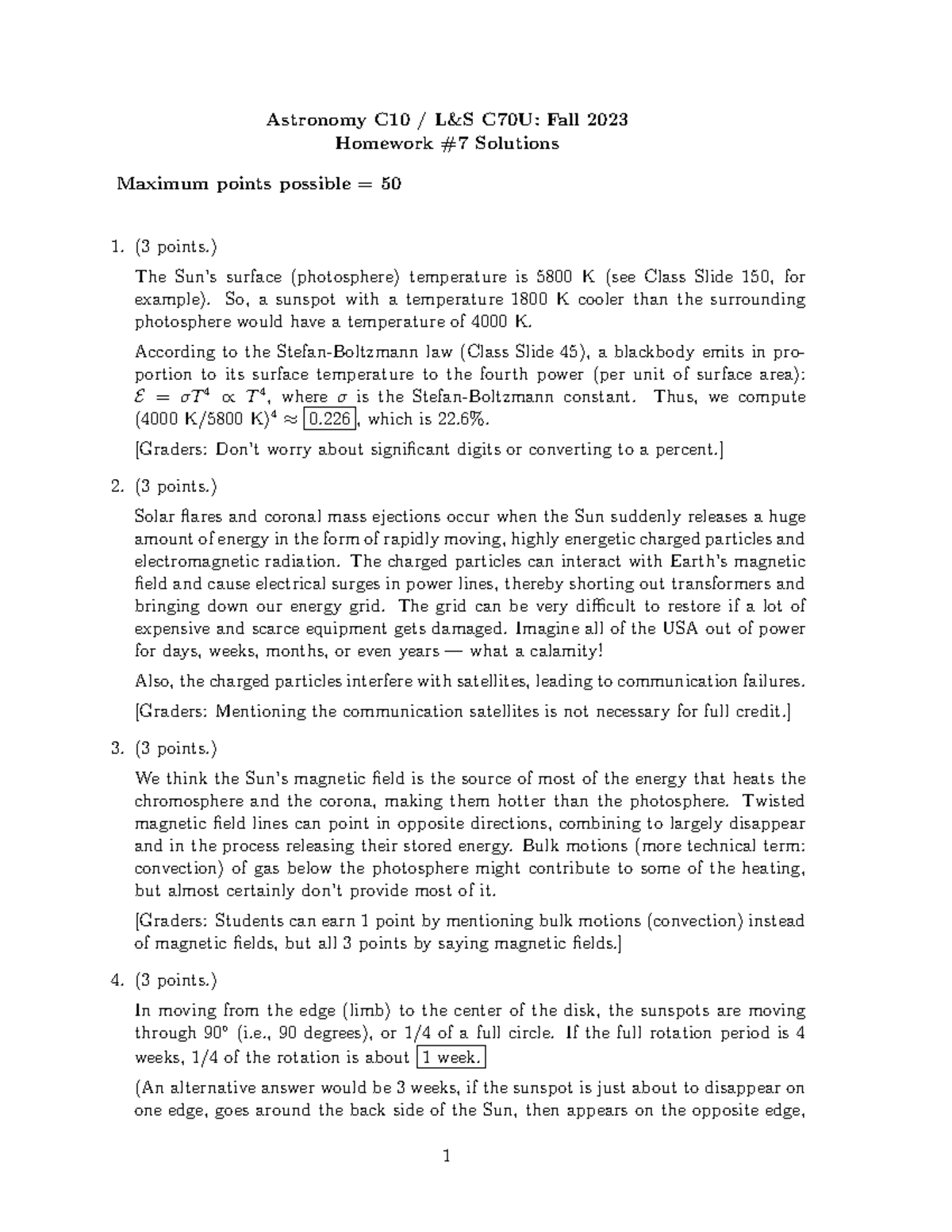 Hw7 f23 sol - Homework 7 solutions - Astronomy C10 / L&S C70U: Fall 2023 Homework #7 Solutions ...