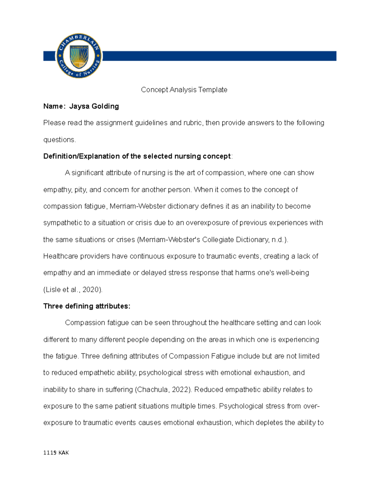 Concept Anylsis Jaysa Golding - Concept Analysis Template Name: Jaysa ...