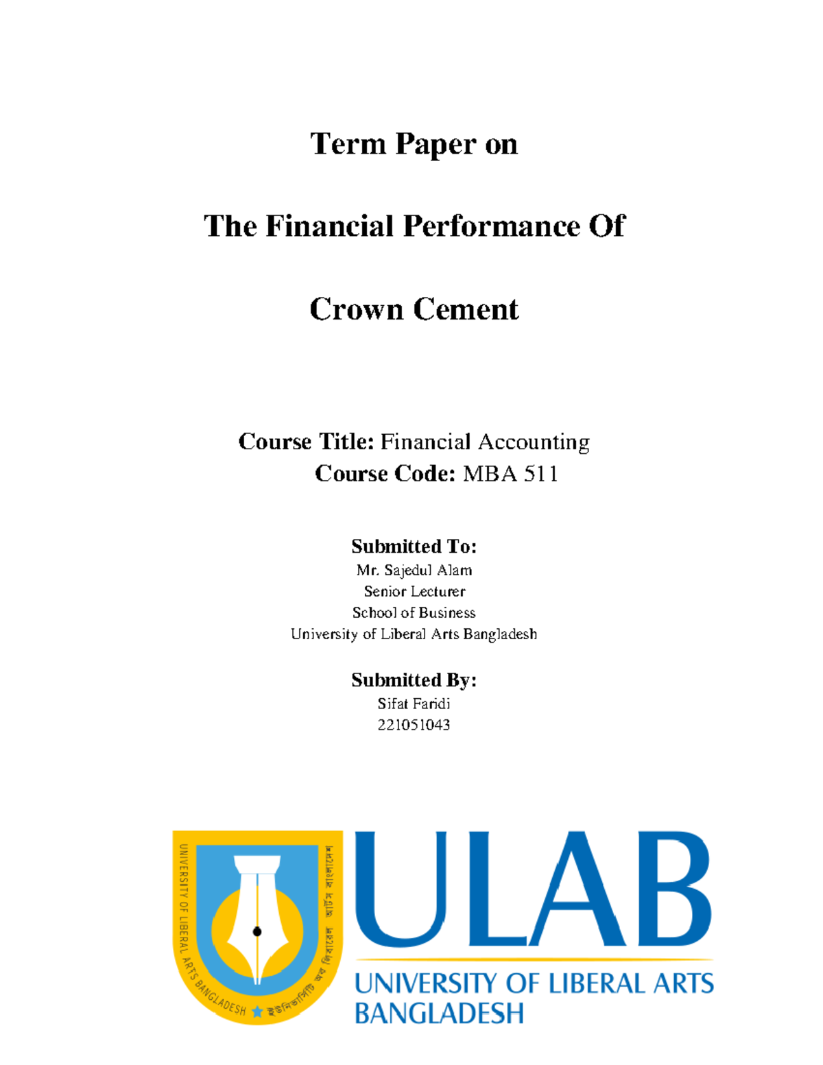 Tearm Paper Of Financial Accounting - Term Paper on The Financial ...