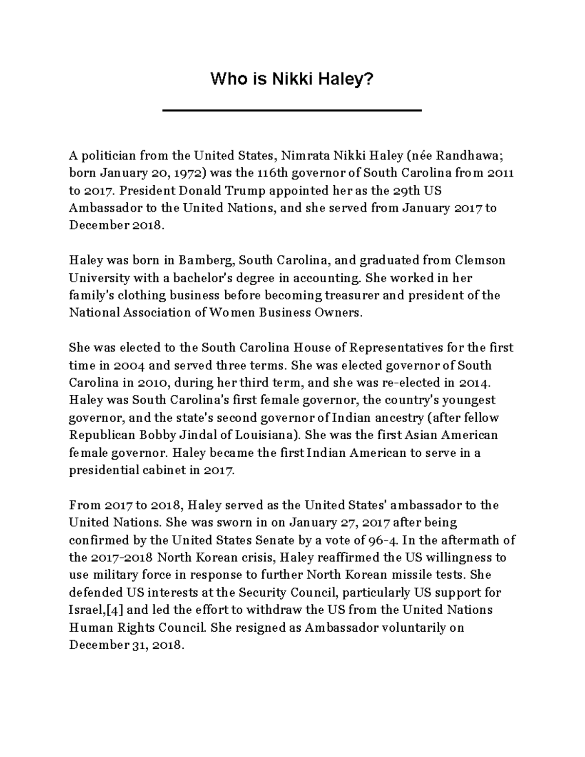 Who is Nikki Haley - Google Docs - Who is Nikki Haley ...