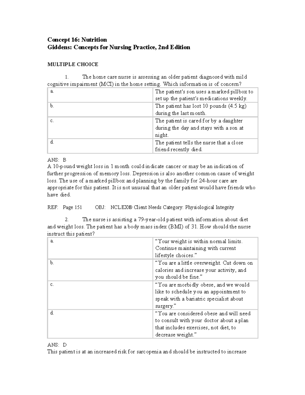 C16 - guide - Concept 16: Nutrition Giddens: Concepts for Nursing ...