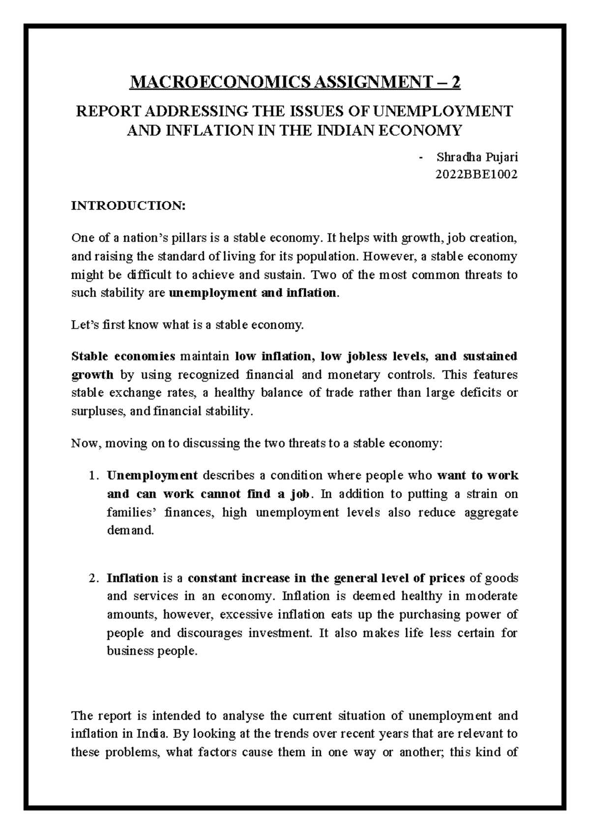 Report on unemployment - MACROECONOMICS ASSIGNMENT – 2 REPORT ...