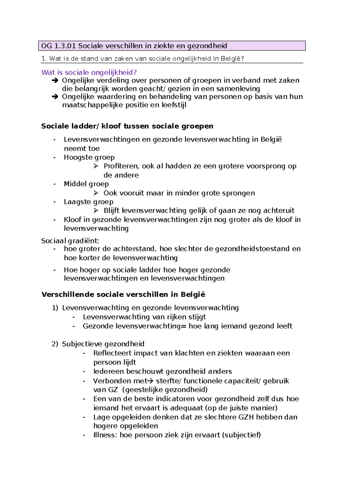 OG 1.3.01 Sociale verschillen in ziekte en gezondheid - OG 1.3 Sociale ...