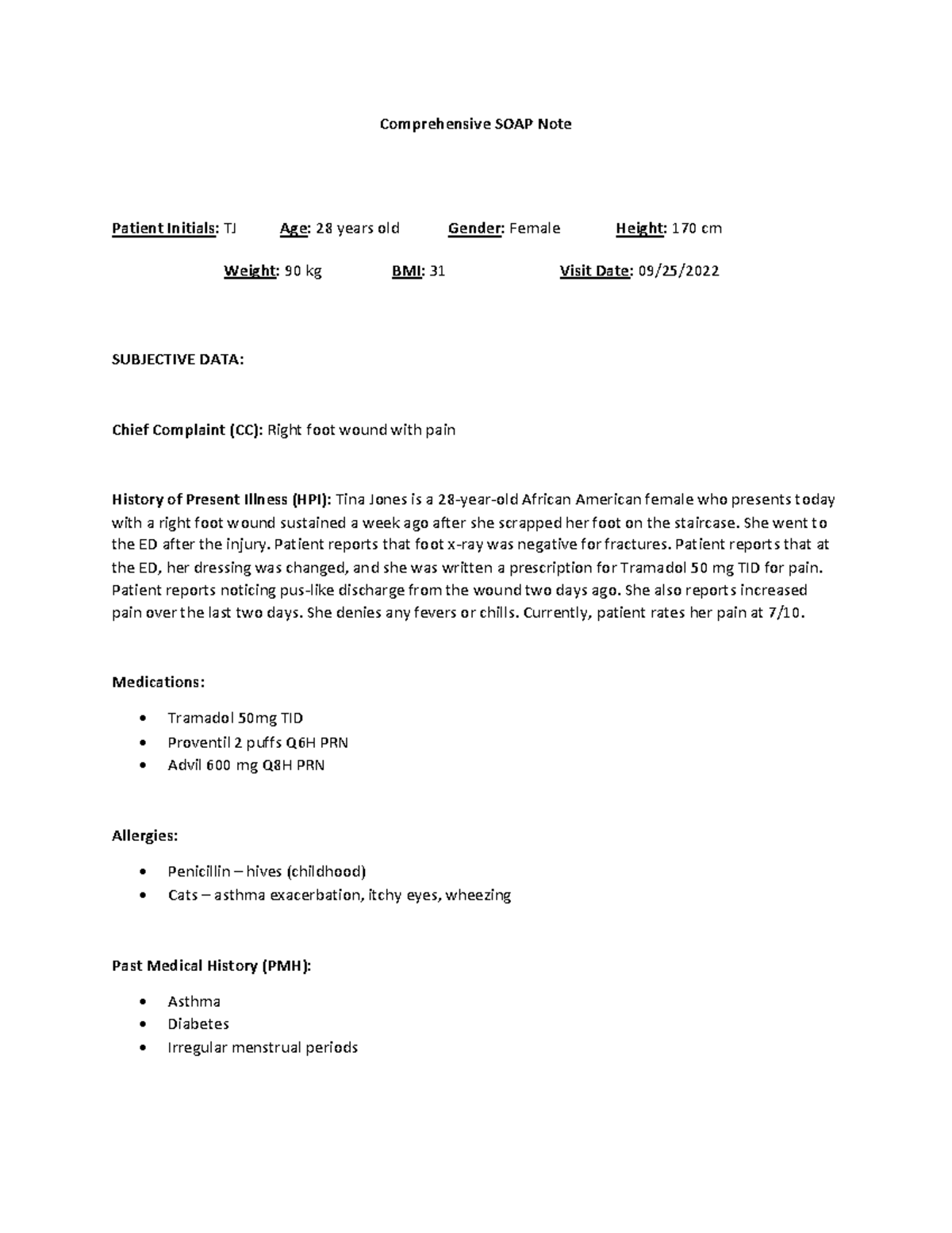 Documentation Notes for Assignment 2 - Comprehensive SOAP Note Patient ...