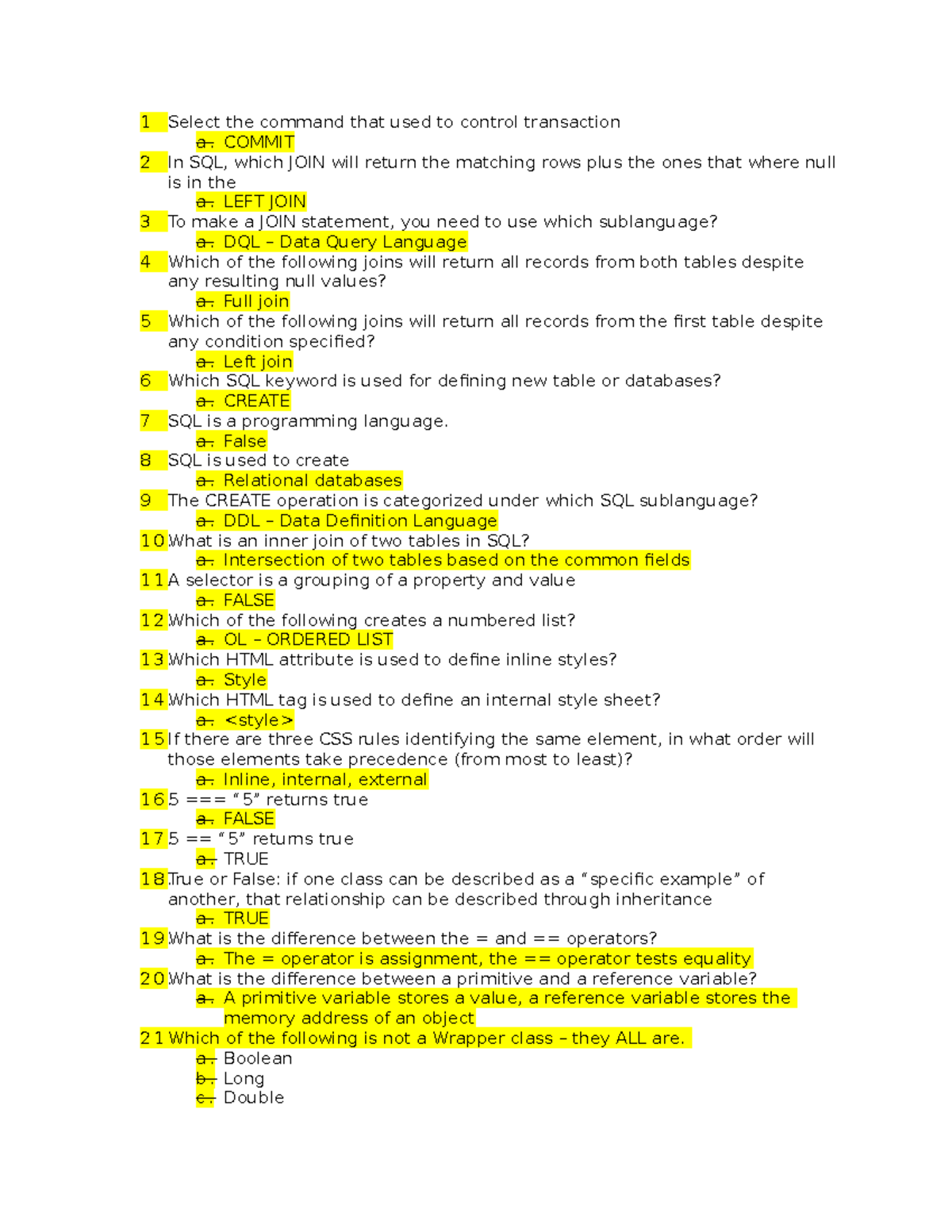 Final Assessment - Select the command that used to control transaction ...