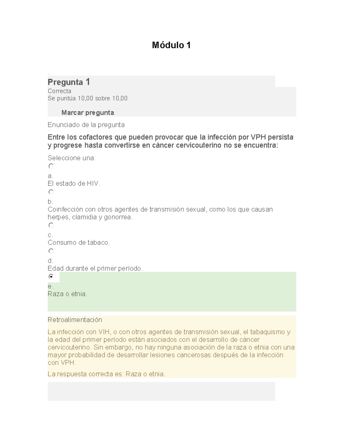 Curso Virtual Del Cancer Cervicouterino Módulo 1 Pregunta 1