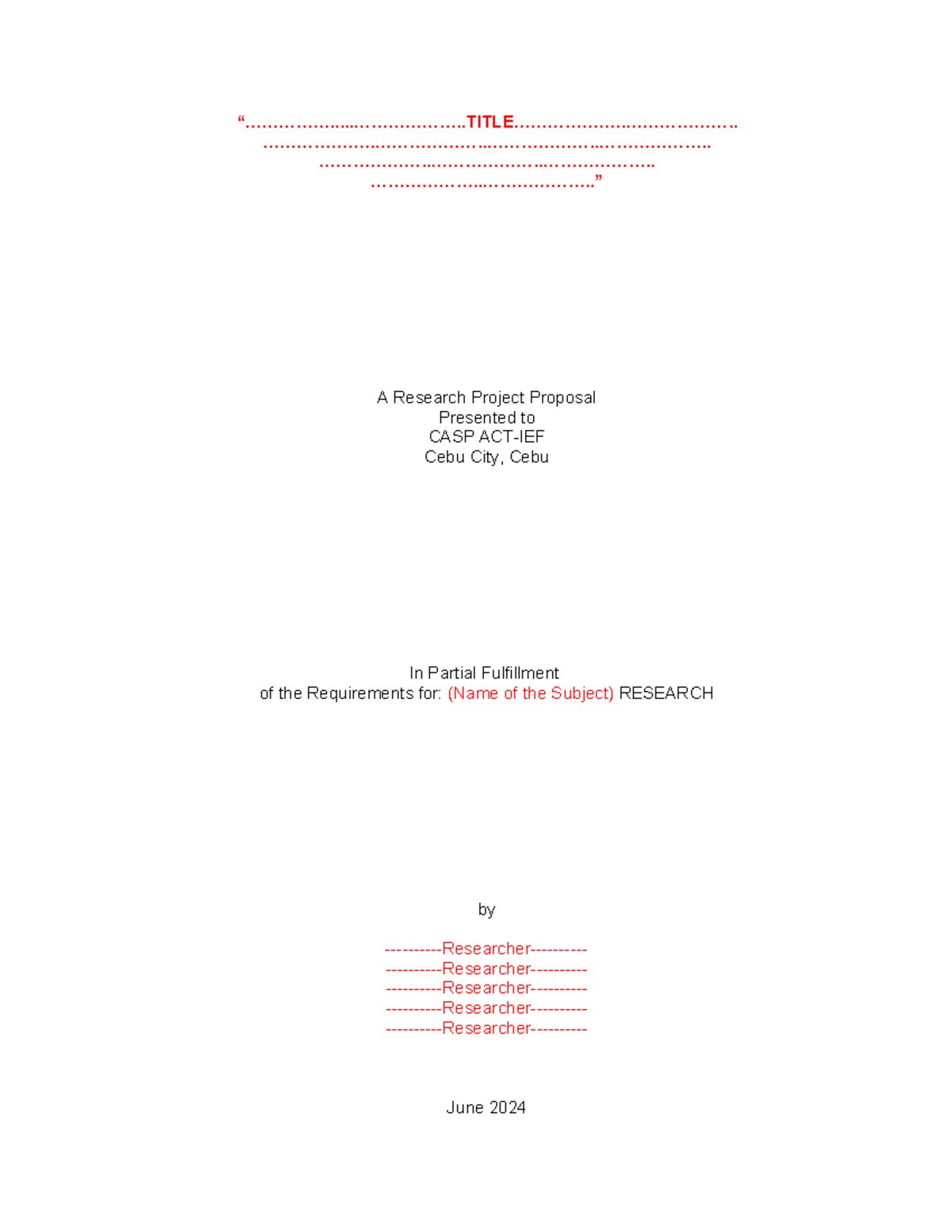 Research Proposal EDUC 2024 - Front Page Template - - Studocu
