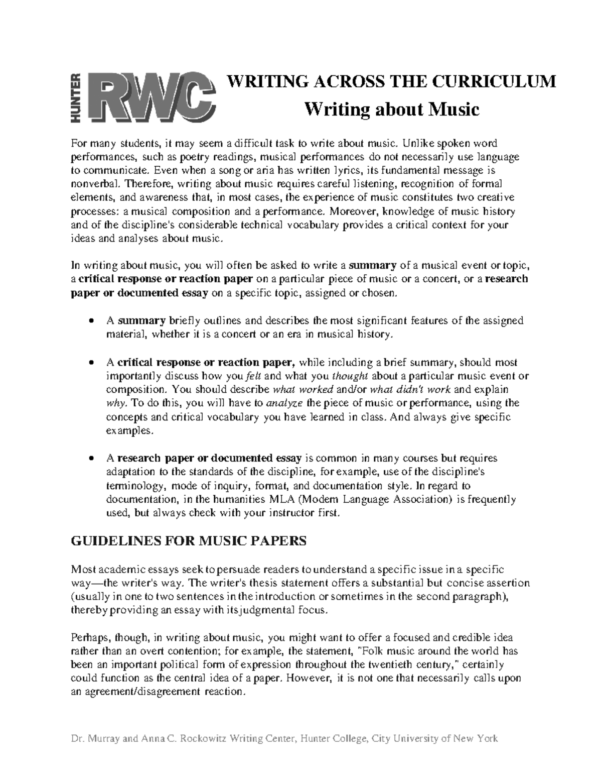 Writing about Music - Rdng-Wrtng Fiction - WRITING ACROSS THE ...