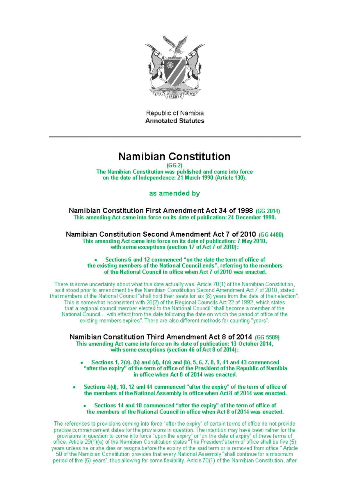 Unit 10-1 Namibian Constitution - Namibian Constitution (GG 2) The ...