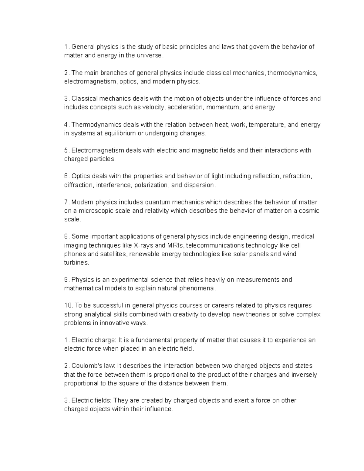 physics Notes chapter one - General physics is the study of basic ...