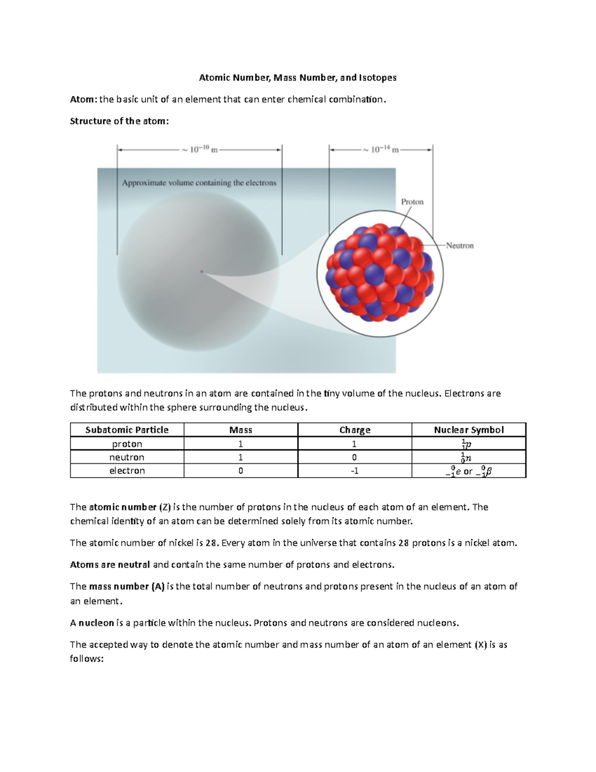Chapter 2 - ch 2 bio notes summary - Atomic Number, Mass Number, and ...