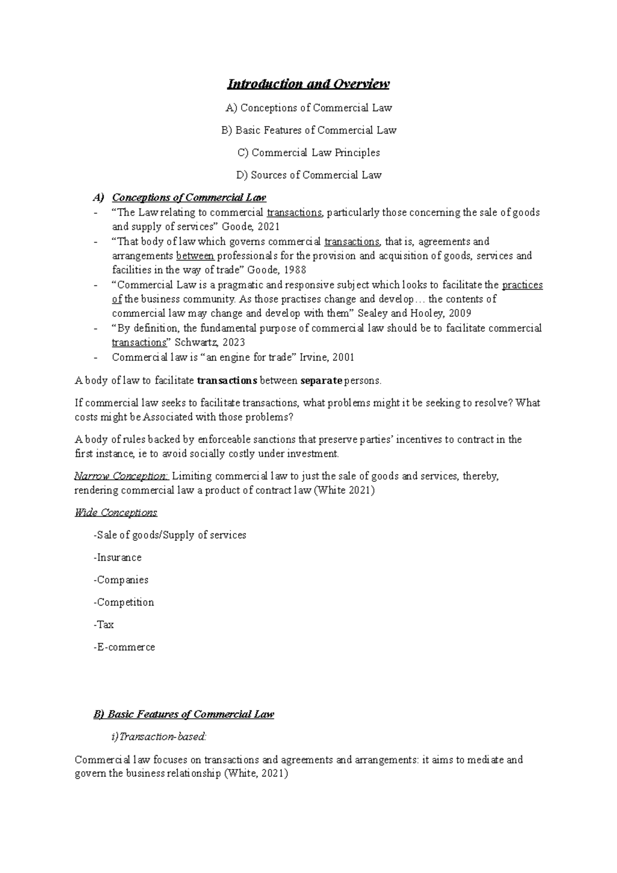 Introduction to Commercial Law - Introduction and Overview A ...