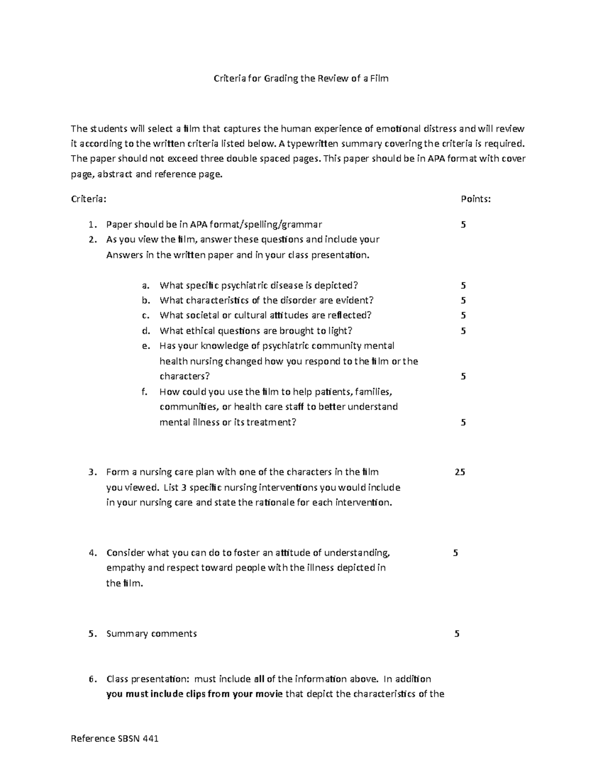 Criteria FOR Grading Movie Project - Criteria for Grading the Review of ...
