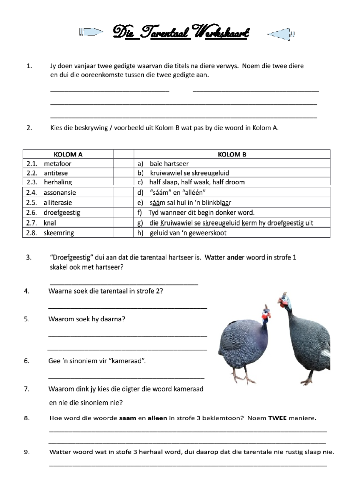 Die Tarentaal Werkkaart Gr 11 AFRFAL - Die Tarentaal Werkshaart 1. Jy ...