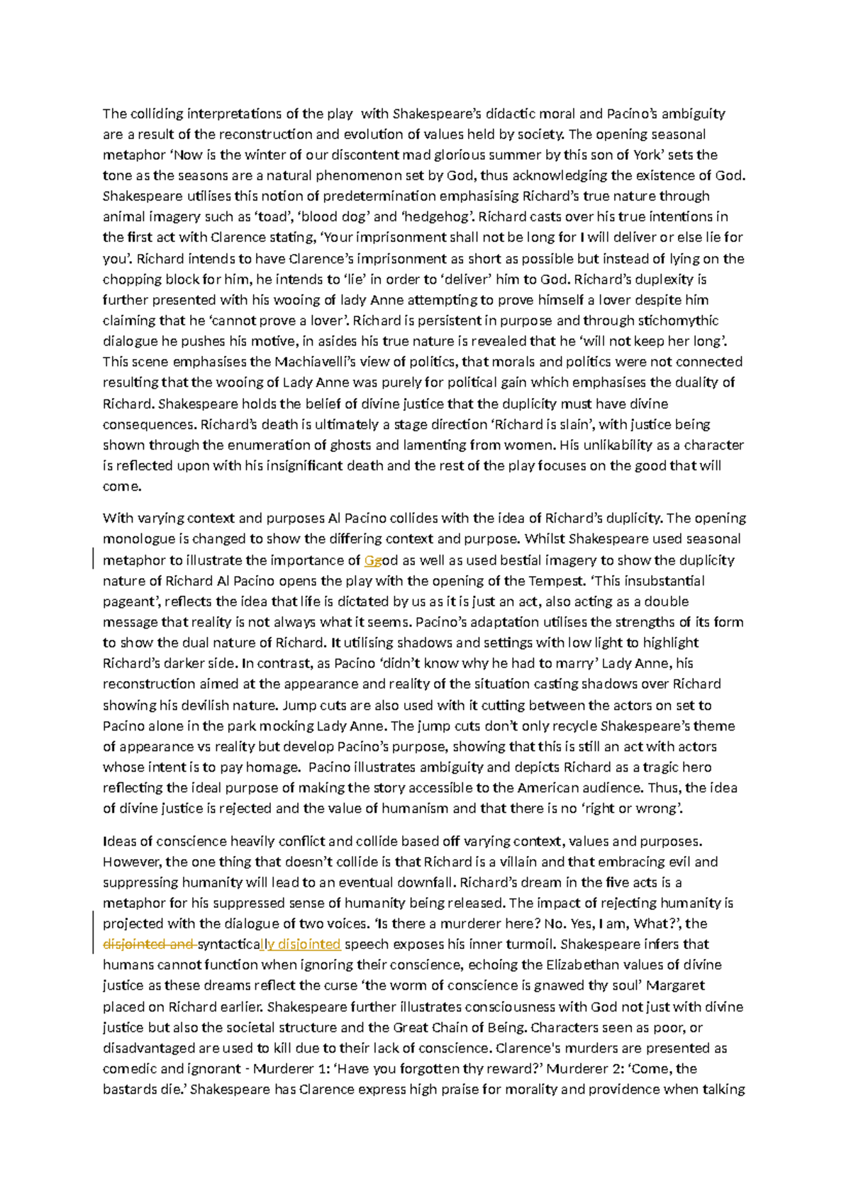 Practice essay enlgish - The colliding interpretations of the play with ...