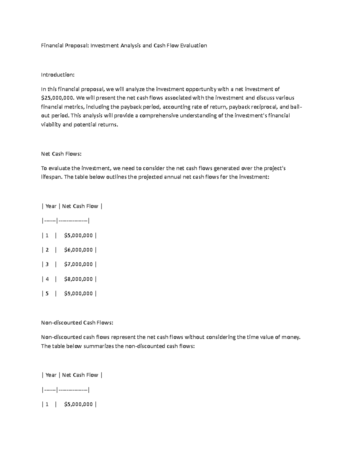 ABA - Financial Proposal: Investment Analysis and Cash Flow Evaluation ...
