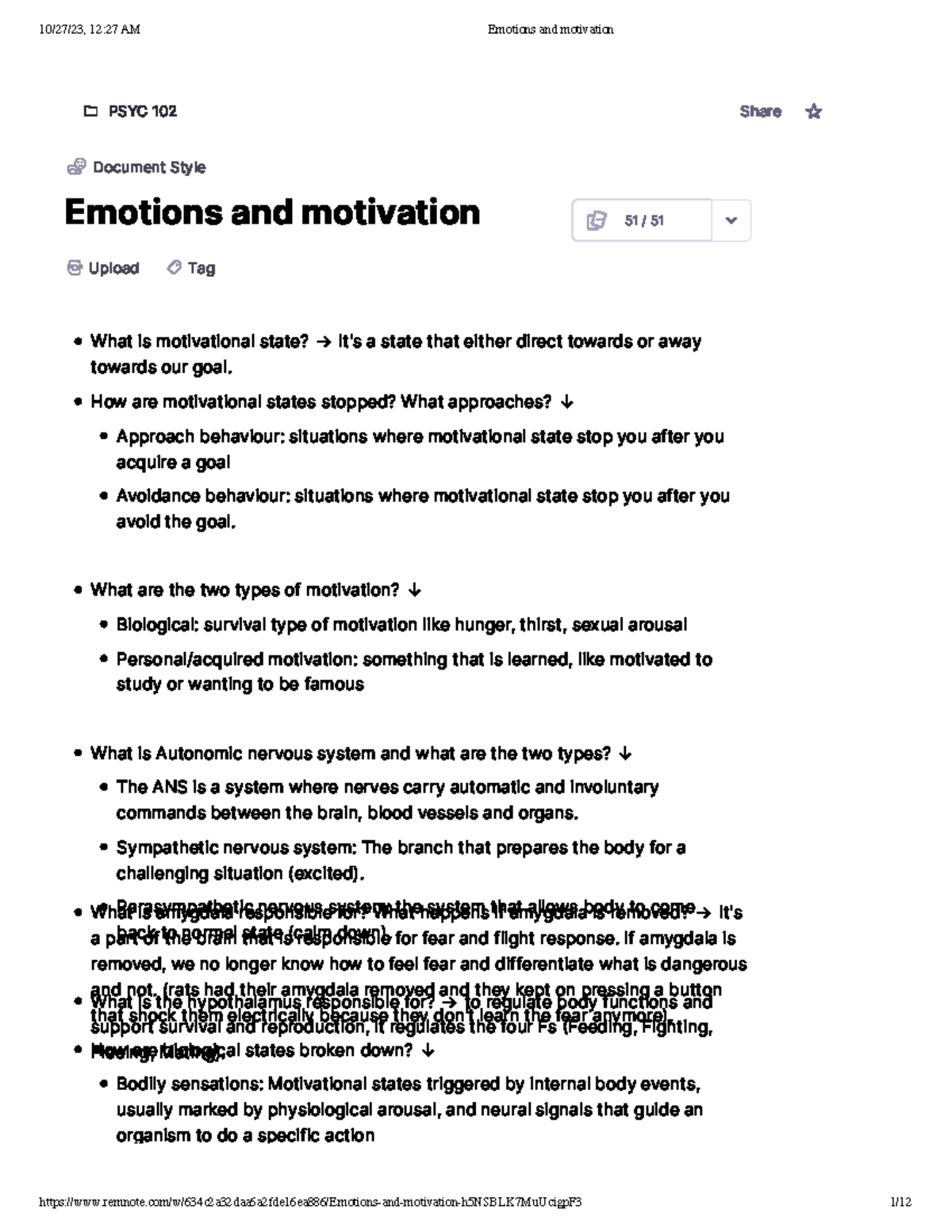 Emotions and motivation - PSYC 102 Share Document Style Emotions and motivation 51 / 51 Upload ...
