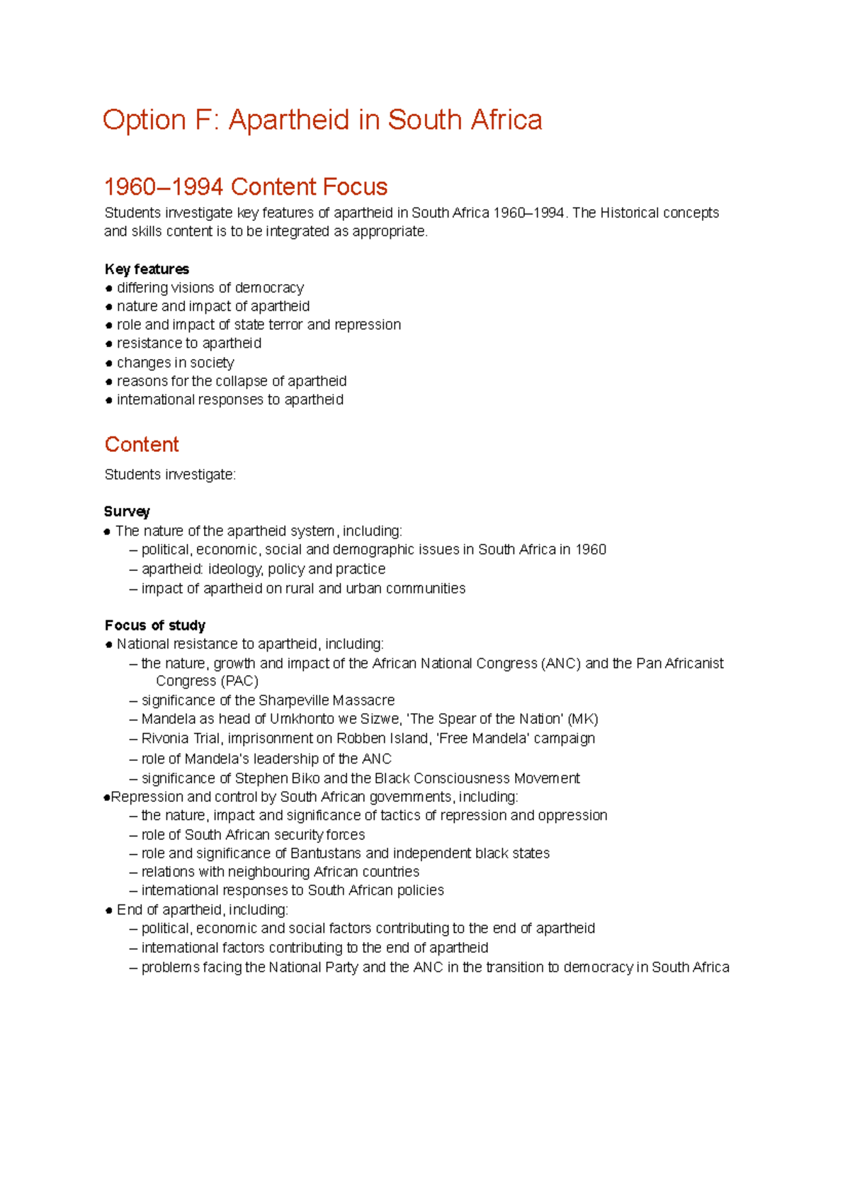 Apartheid in South Africa - Cheat Sheet - Google Docs - Option F ...