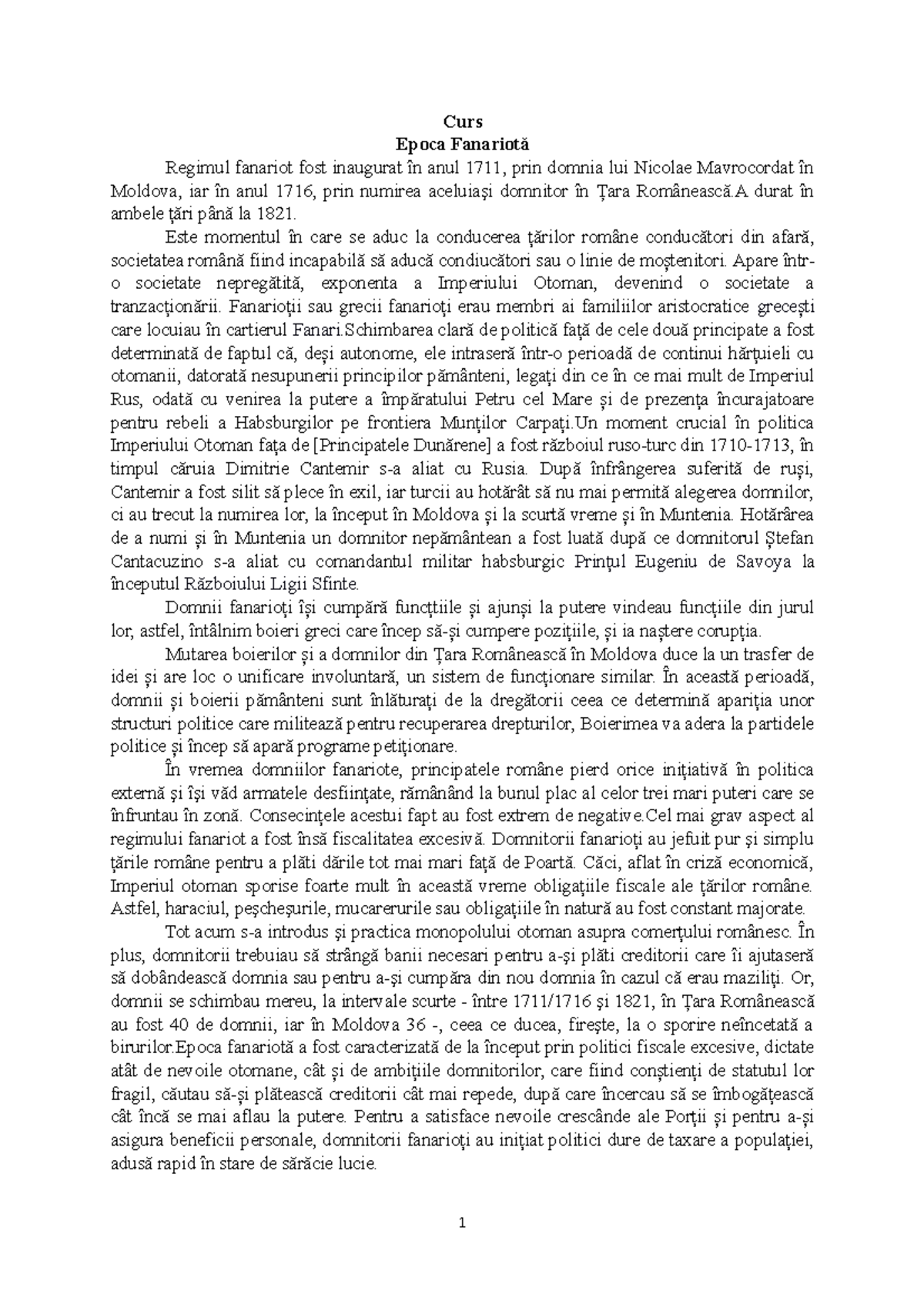 Lumea românească între Marile Imperii, sec.XIX-XX - Curs Epoca Regimul ...