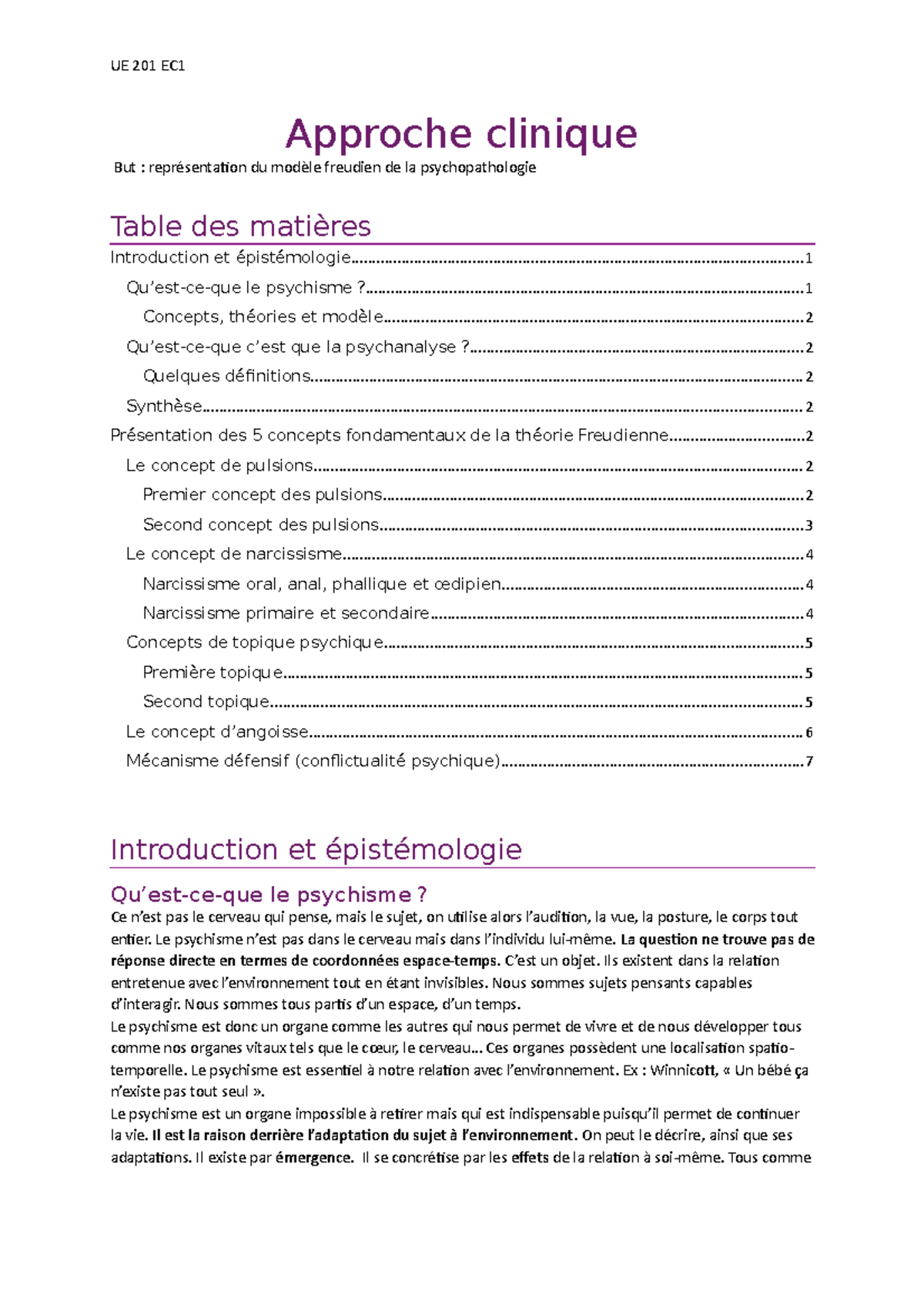 Approche clinique - Notes de cours CM - Approche clinique But ...