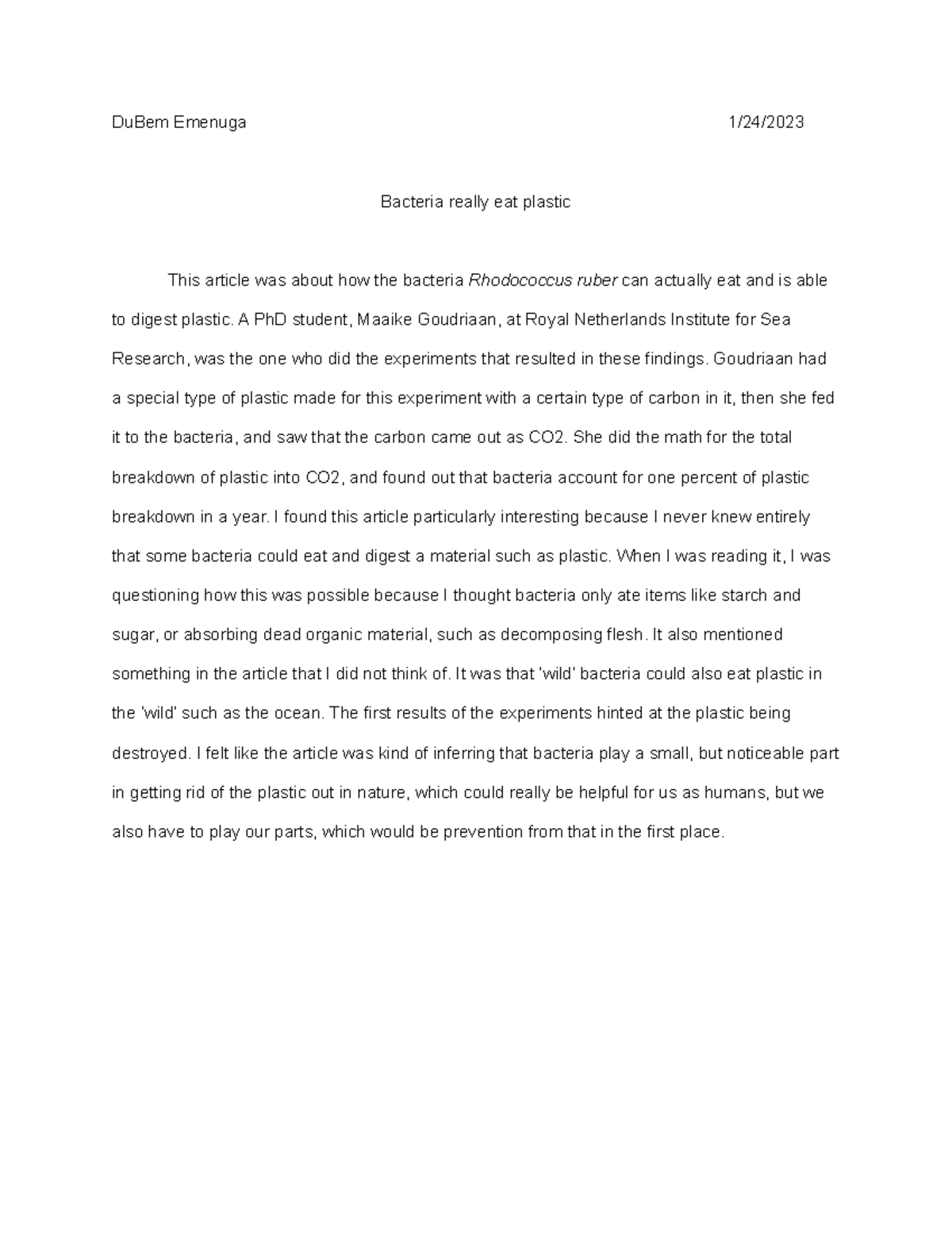 Microbes in the News #1 - current events assignment - DuBem Emenuga 1 ...