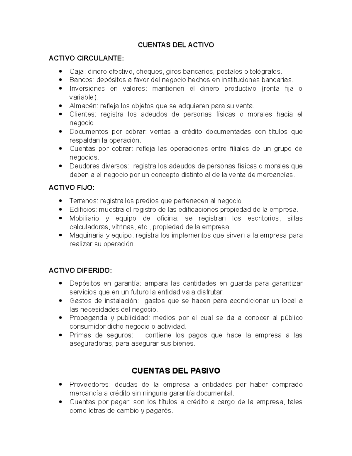 Cuentas DEL Activo - CUENTAS DEL ACTIVO ACTIVO CIRCULANTE: Caja: dinero ...
