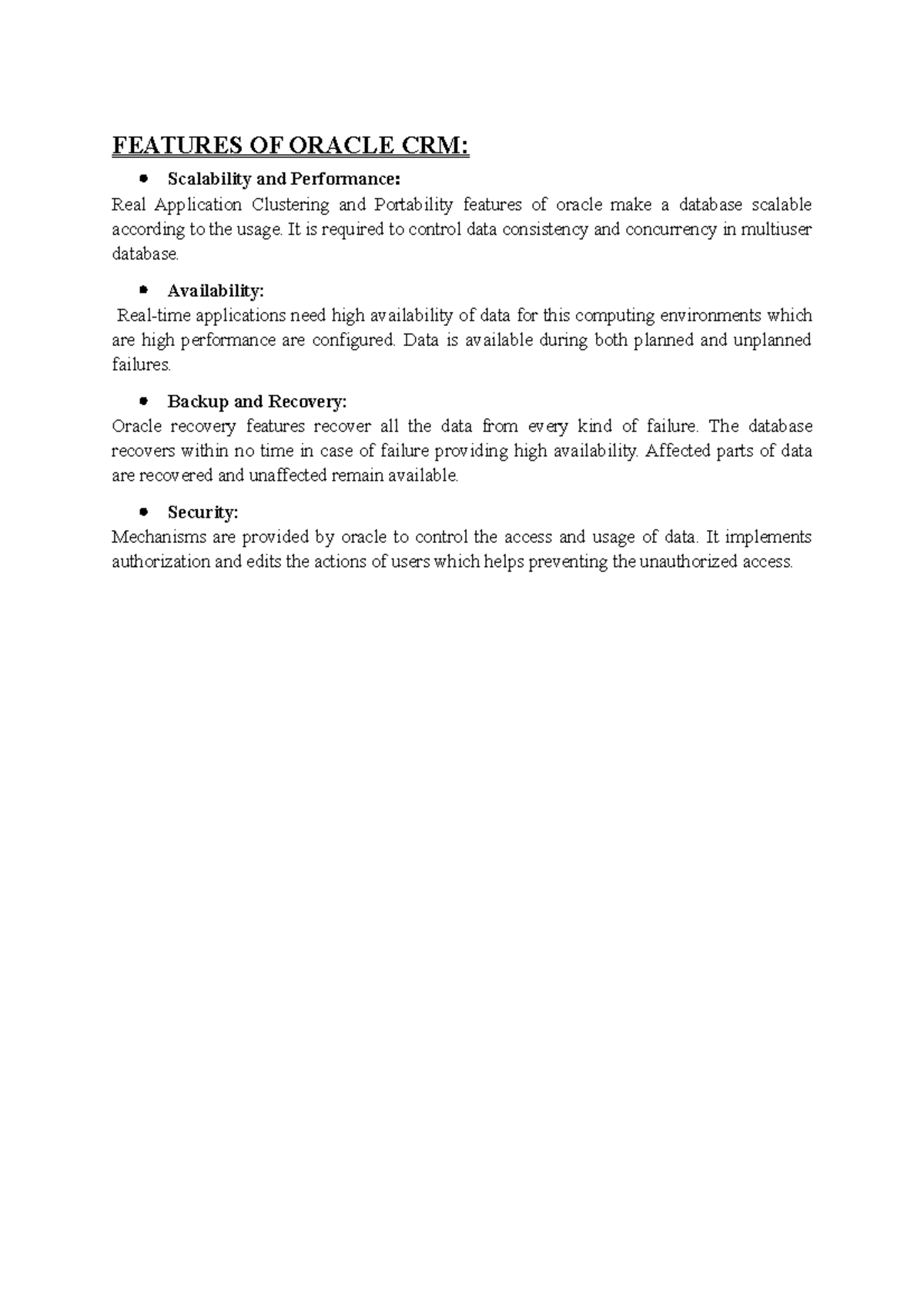 Features of Oracle CRM - Management Information System Lecture notes ...