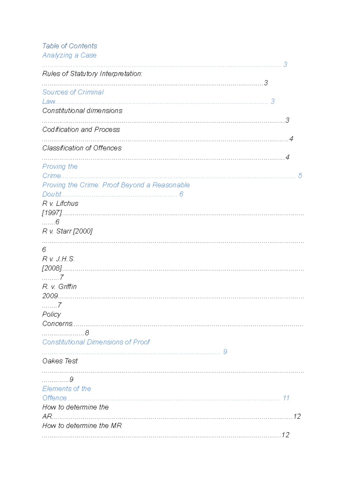 Criminal Law - Table of Contents Analyzing a Case - Studocu