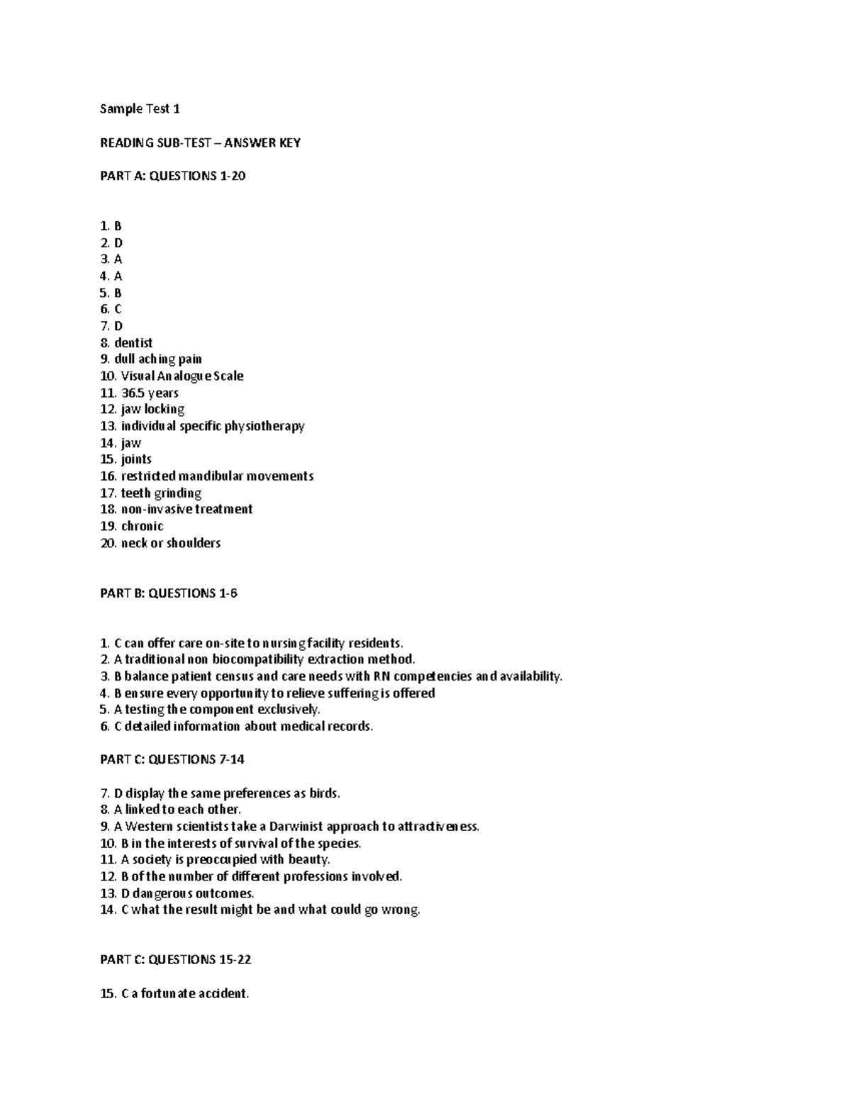 Full Reading Test ABC-9 = Answer Key - Sample Test 1 READING SUB-TEST ...