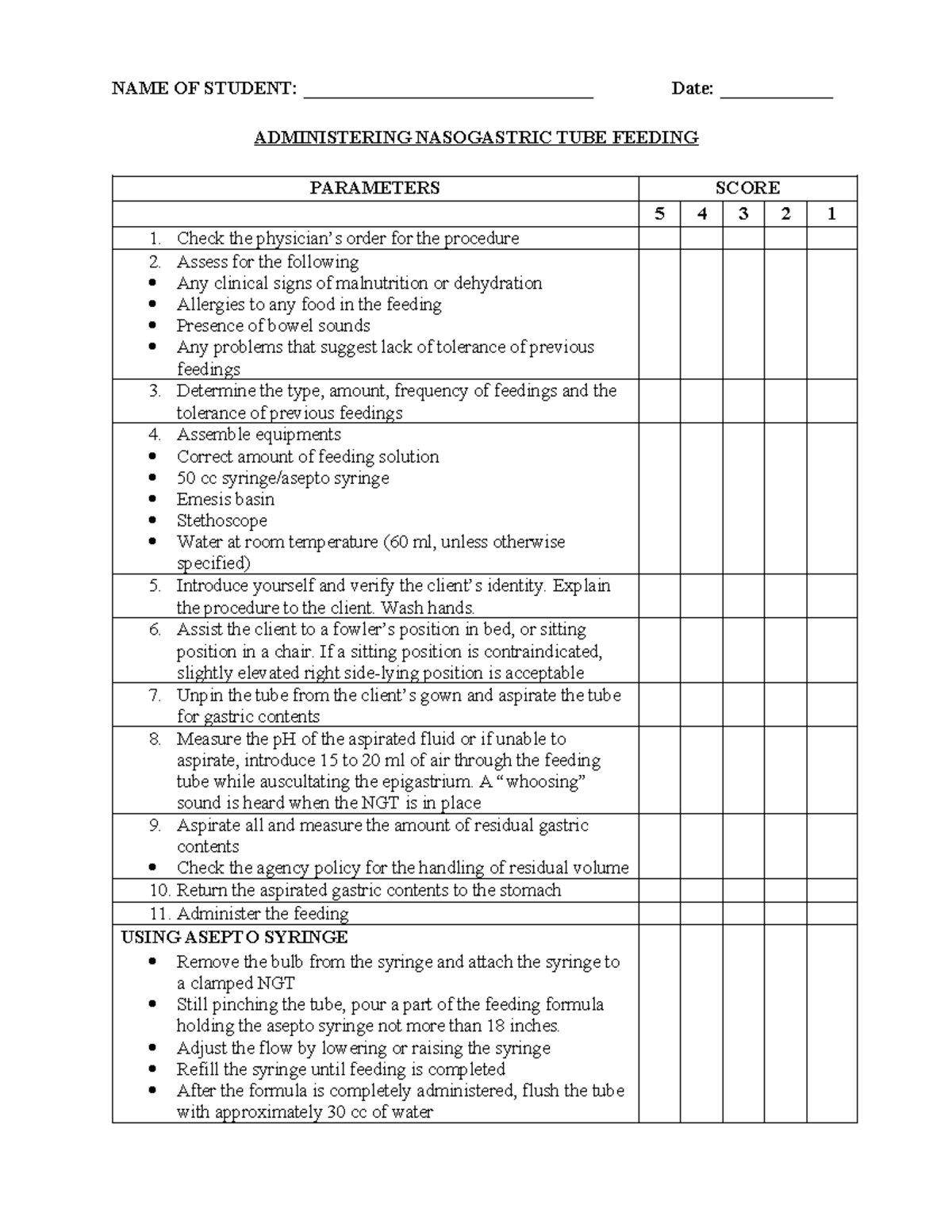NGT-checklist-Copy - NGT RETURN DEMO CHECKLIST - NAME OF STUDENT
