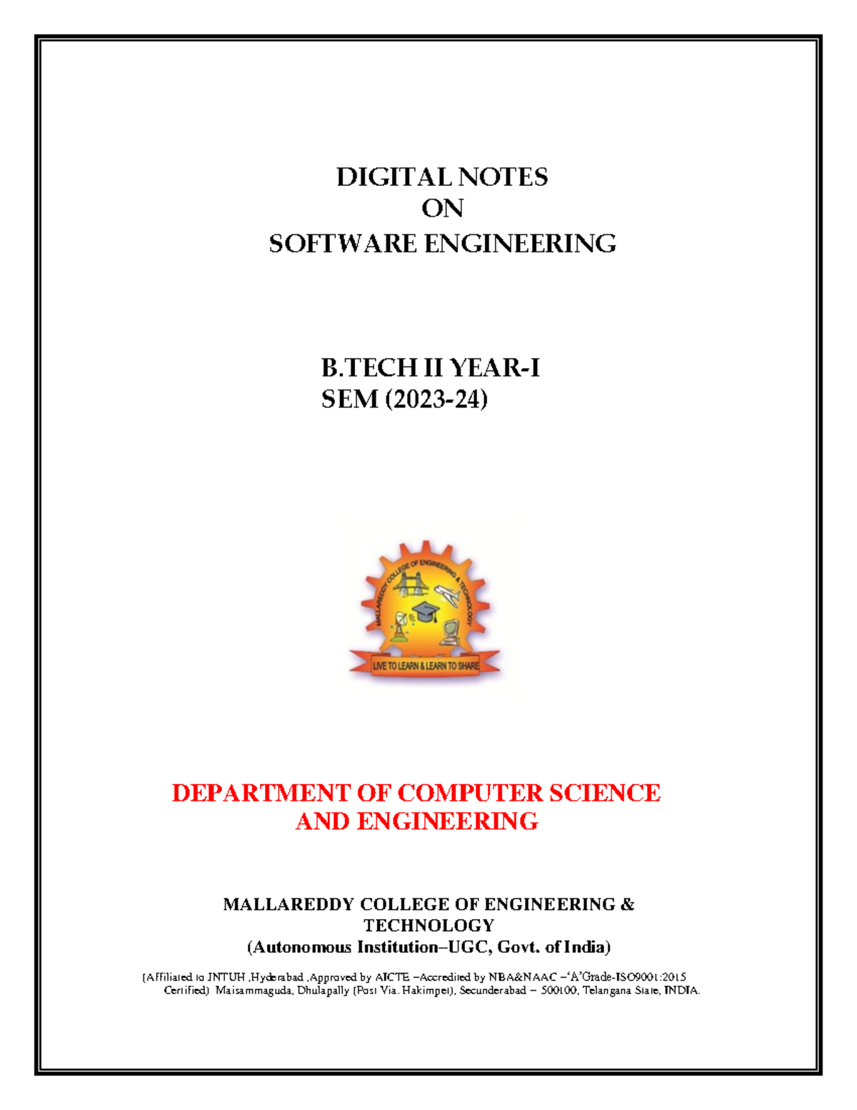 SE (R22A0505) - DIGITAL NOTES ON SOFTWARE ENGINEERING B II YEAR-I SEM ...