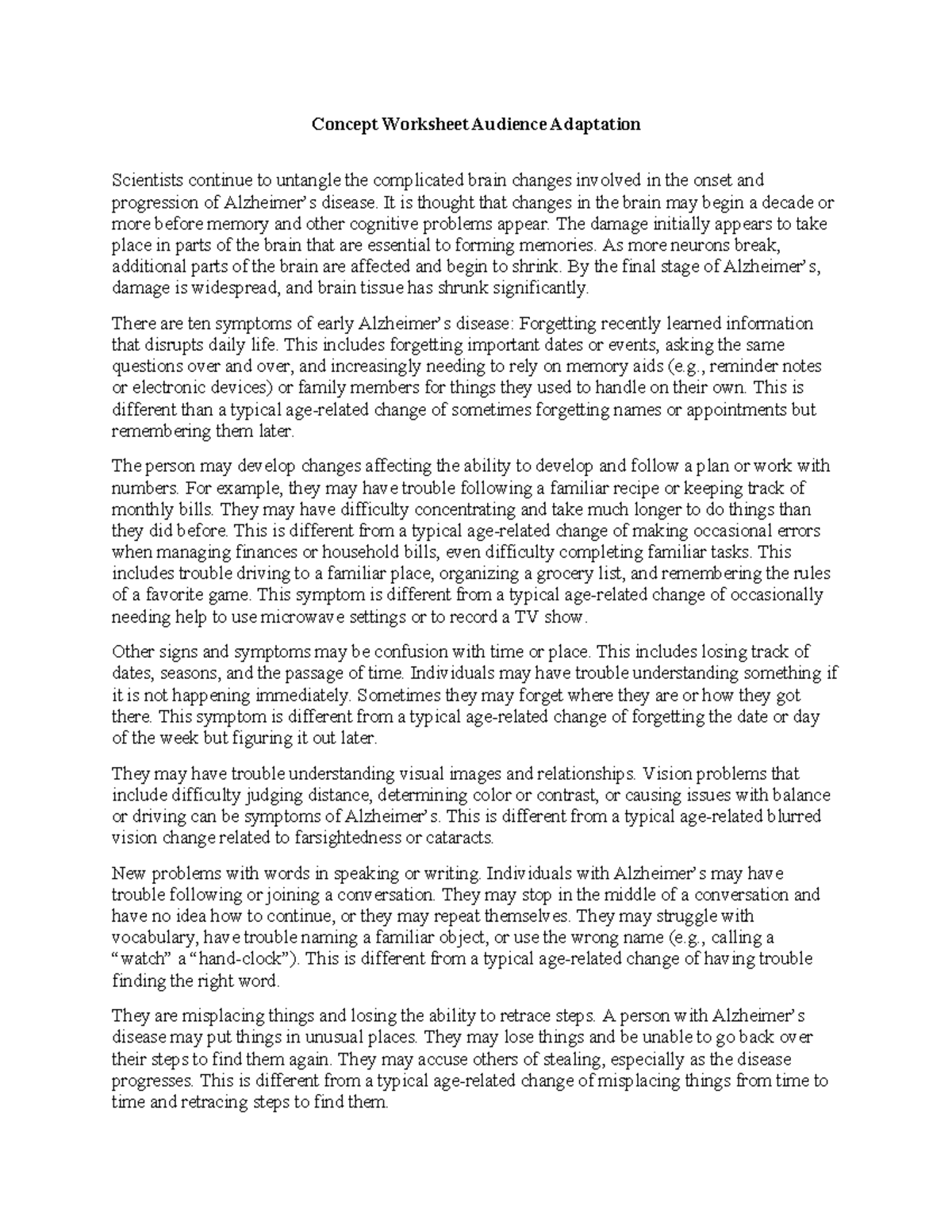 Stucco Concept Worksheet Audience Adaptation - Concept Worksheet ...