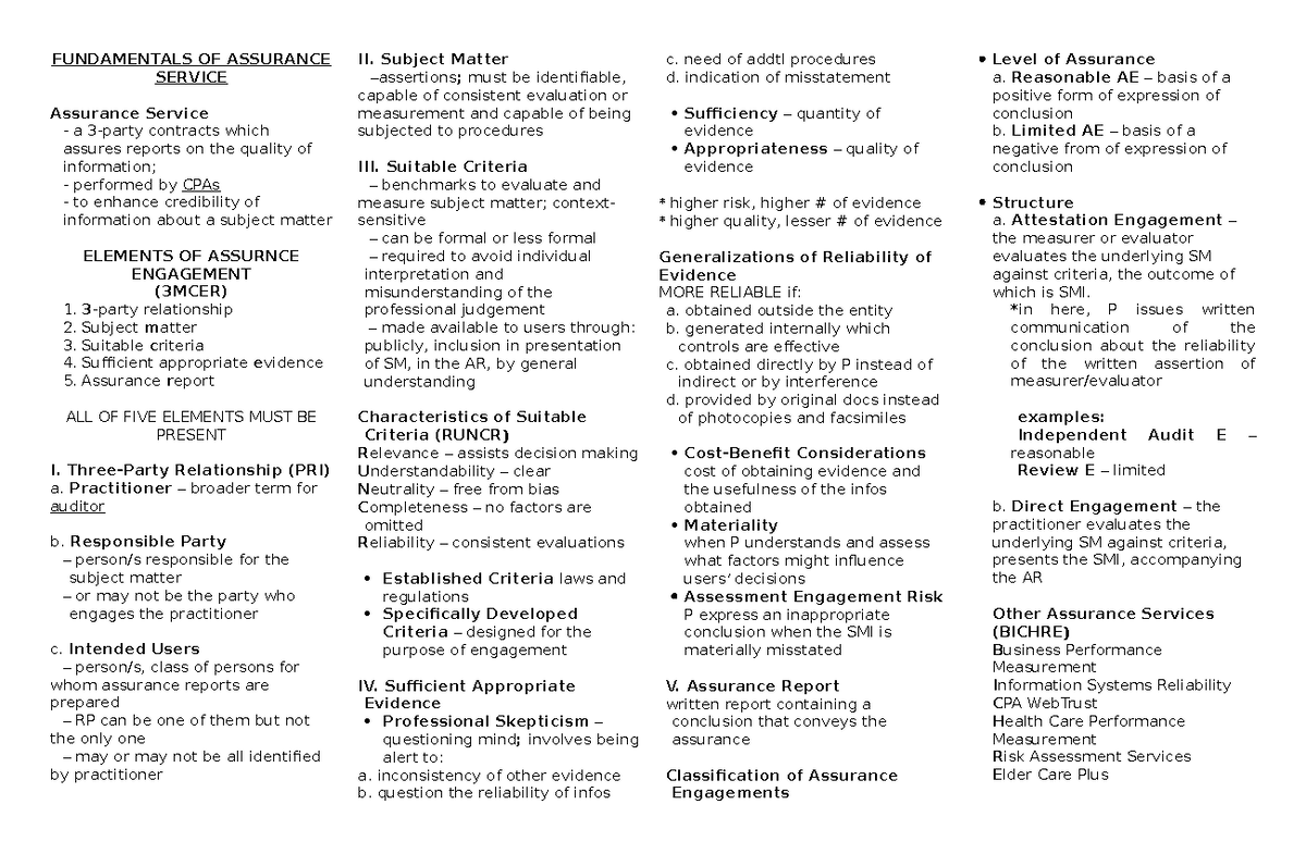 CH 1 Fundamentals OF Assurance Service - FUNDAMENTALS OF ASSURANCE ...