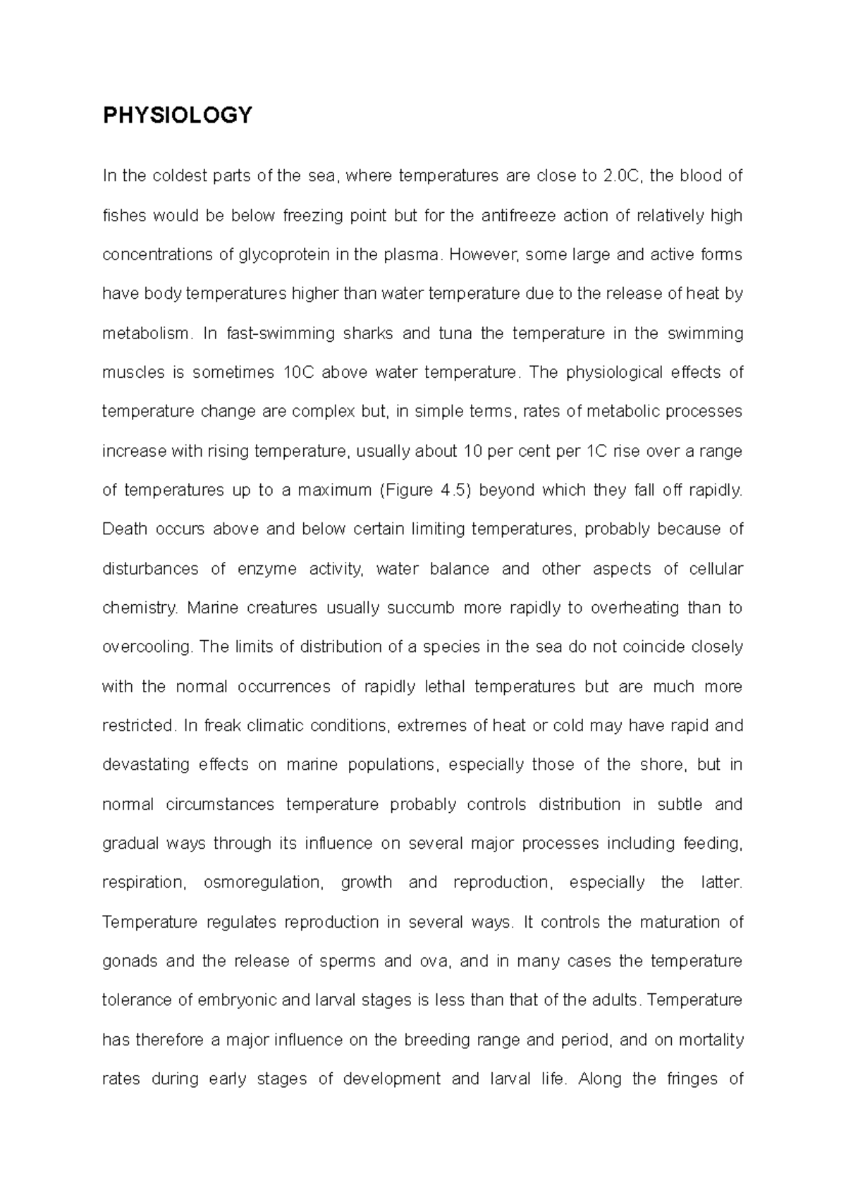 Physiology - lecture notes related to marine ecology - PHYSIOLOGY In ...