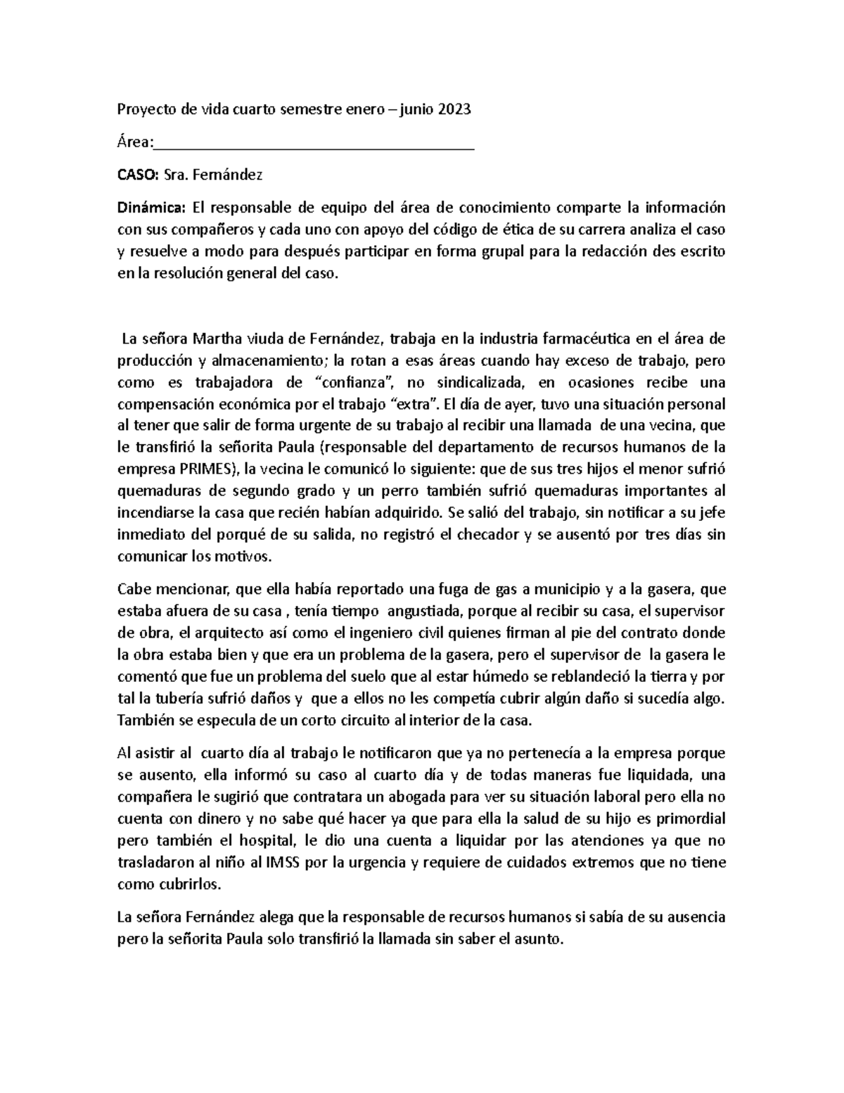 La señora Fernández CASO 1 - Proyecto de vida cuarto semestre enero ...