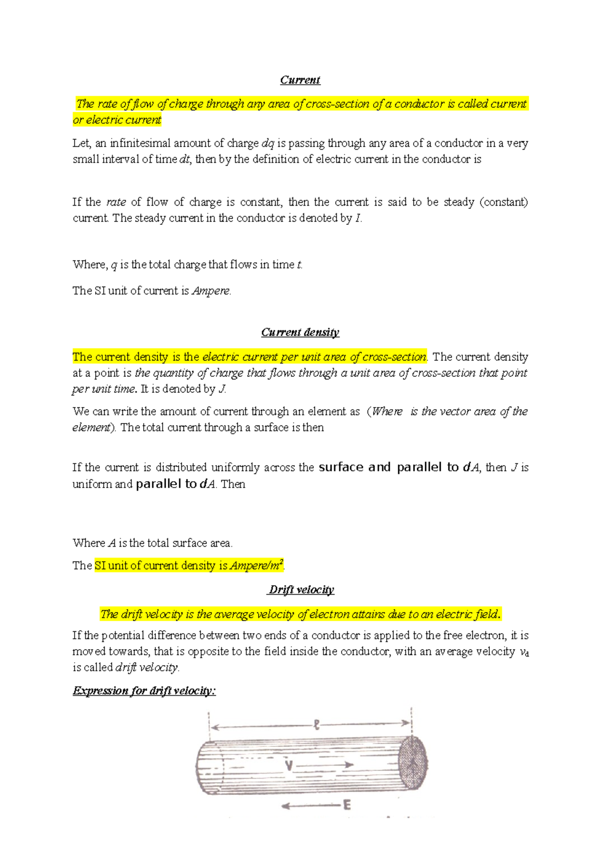 6. LU Electric currents - Current The rate of flow of charge through any area of cross-section ...
