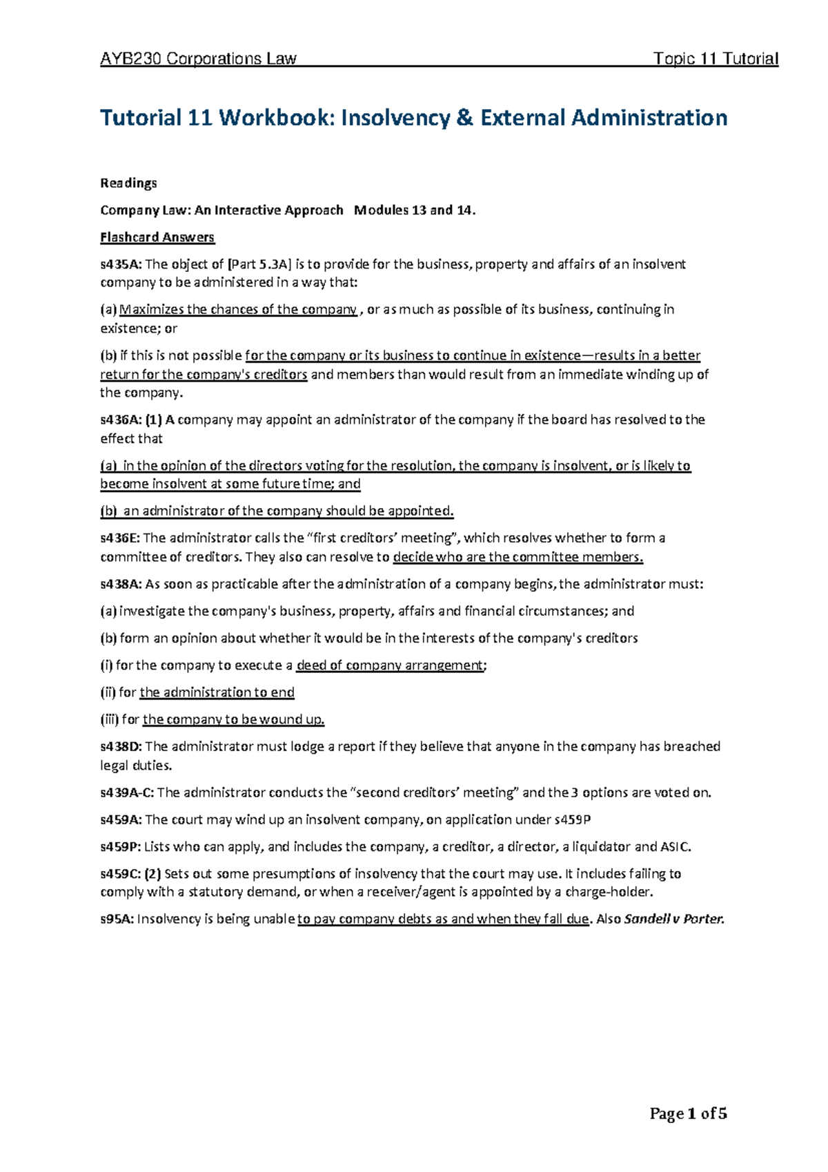 Tutorial 11 students'answer guide Semester 1 2020 - Warning: TT: undefined function: 32 Warning ...