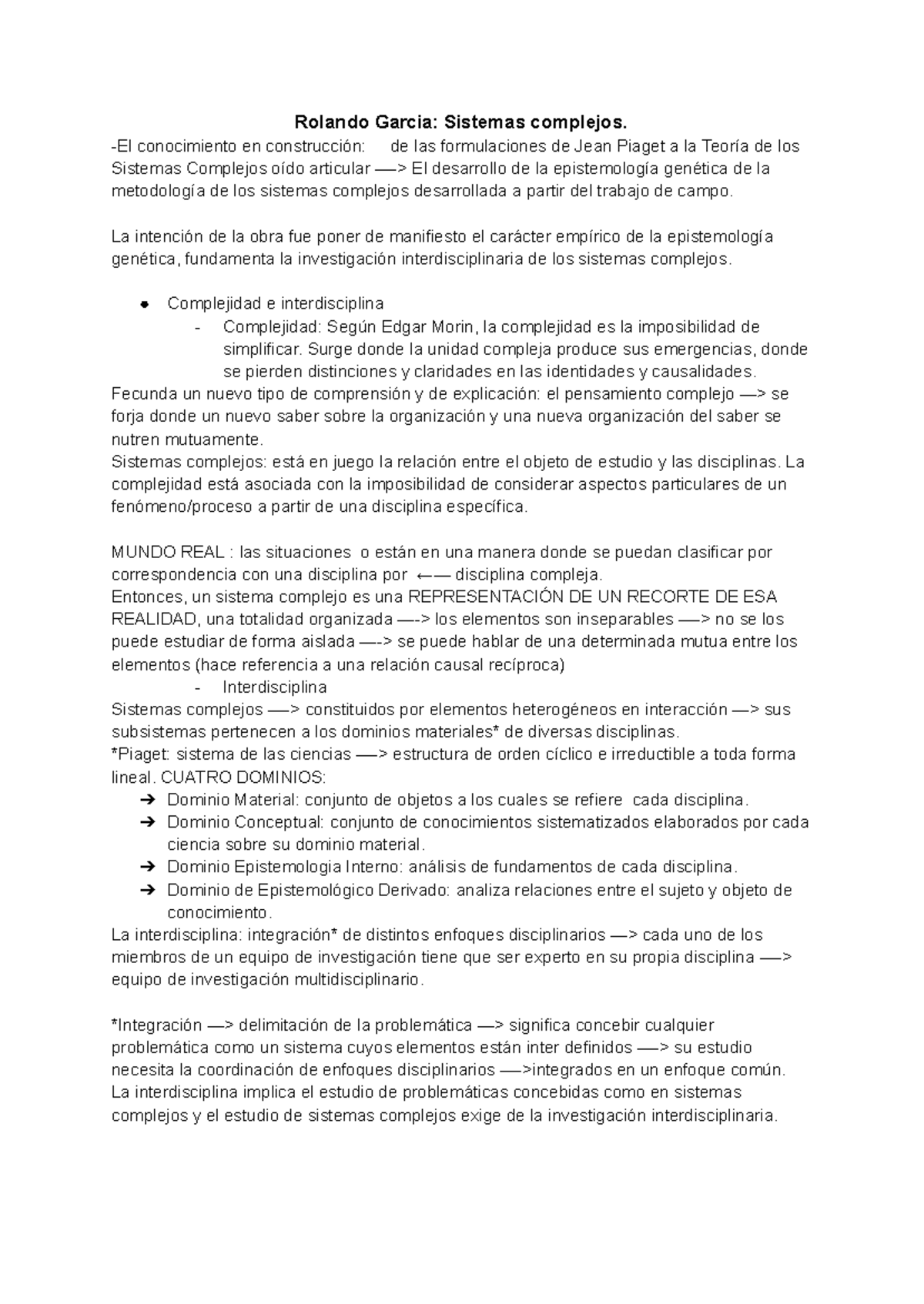2do parcial Genetica - Rolando Garcia: Sistemas complejos. -El conocimiento en construcción: de ...