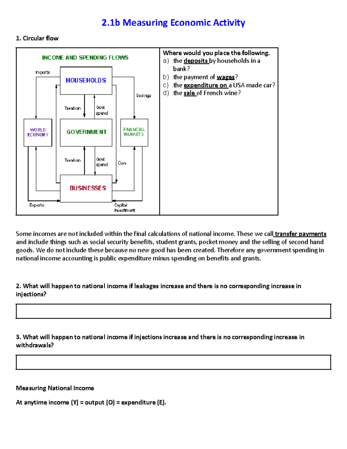 2.1b Measuring Economic Activity - 2 Measuring Economic Activity ...