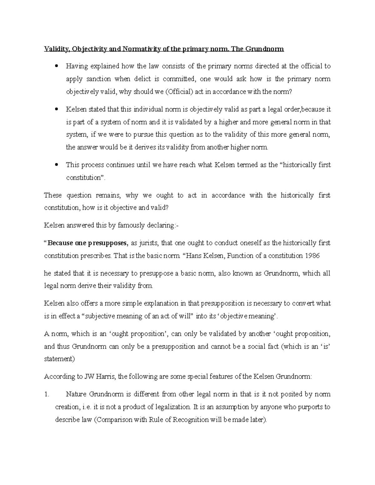 Kelsen Validity, Objectivity and Normativity of the primary norm - The ...