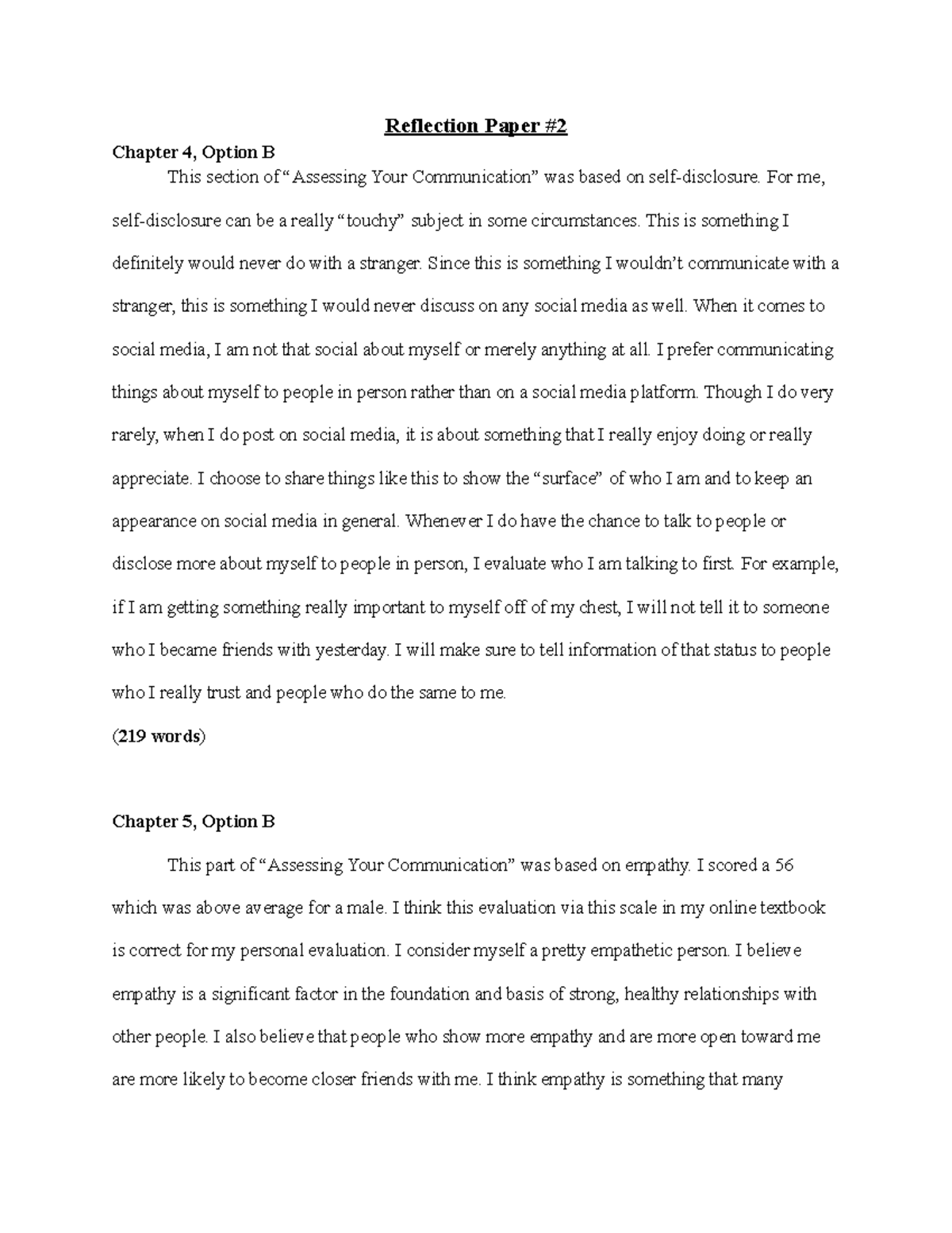 M02 - Reflection Paper #2 - Reflection Paper Chapter 4, Option B This ...