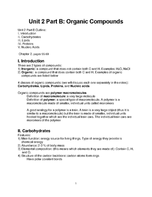 Unit 2 Study Guide - notes - 1 Unit 2. The Chemical Level of ...
