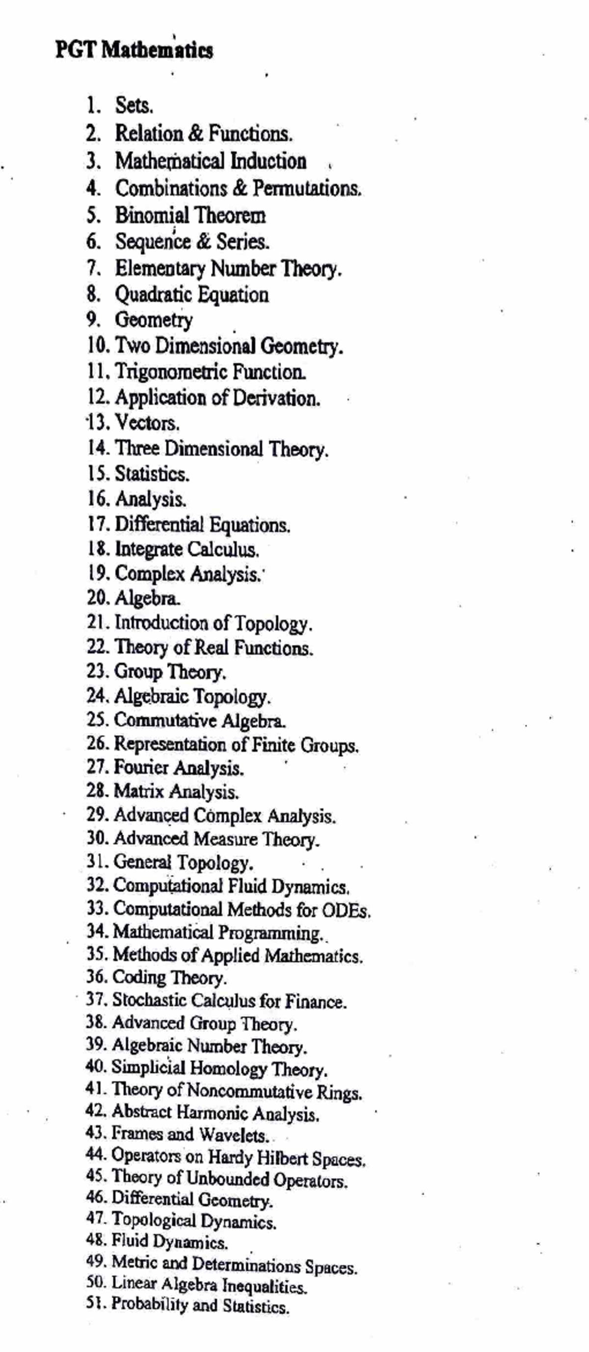 PGT maths Dsssb Syllabus - PGT Mathematics' 1. Sets. 2. Relation & Functions. 3. Mathe(ilatica1 ...