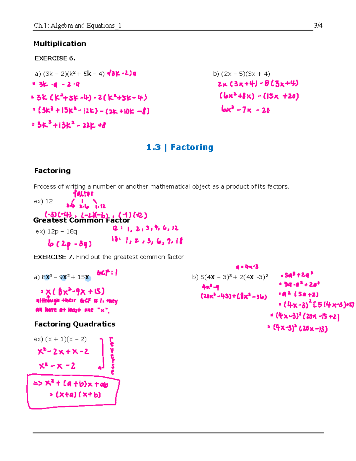 Ch1.3 factoring - professor - SeRin Zhang - Ch: Algebra and Equations_1 ...