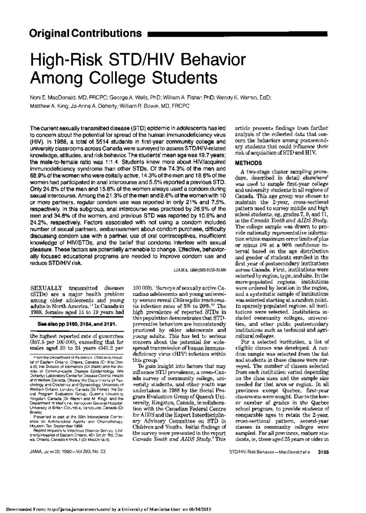 Macdonald 1990 - A great article - High-Risk STD/HIV Behavior Among ...