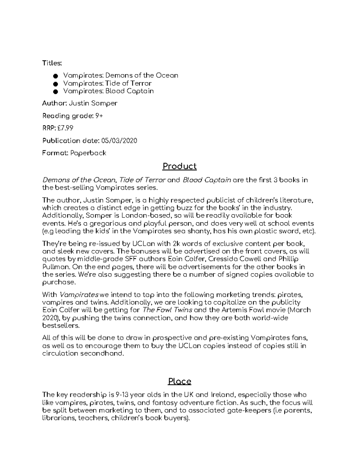 Example Marketing Plan Publishing - Titles: Vampirates: Demons of the ...