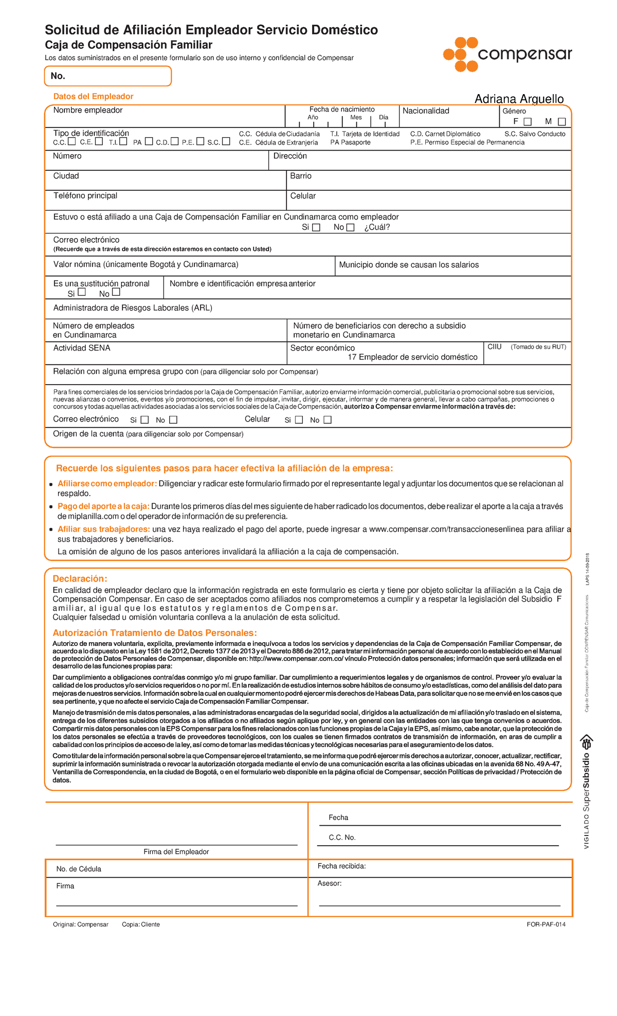 459560107 formulario caja compensar pdf pdf - Solicitud de Afiliación ...